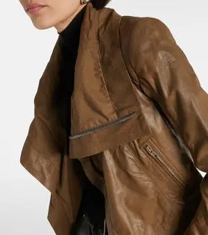 Rick Owens Asymmetric Leather Biker Jacket - Beige