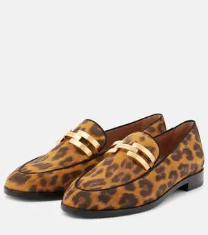 AQUAZZURA Brandi Leopard-print Leather Loafers - Orange