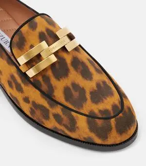AQUAZZURA Brandi Leopard-print Leather Loafers - Orange