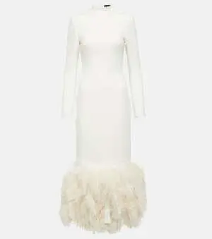 David Koma Bridal Feather-trimmed Cady Midi Dress
