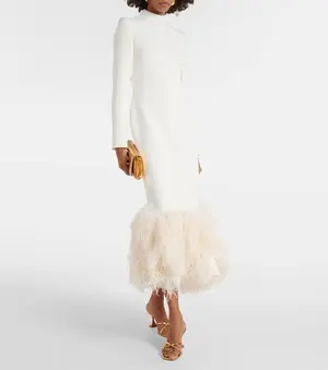 David Koma Bridal Feather-trimmed Cady Midi Dress