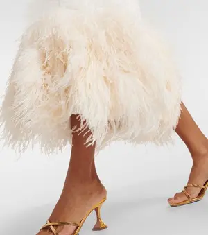 David Koma Bridal Feather-trimmed Cady Midi Dress