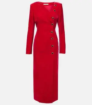 Alessandra Rich Velvet Midi Dress - Red
