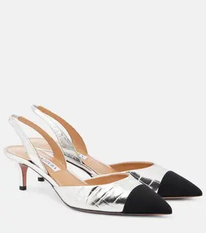 AQUAZZURA Milanese Metallic Leather Slingback Pumps - Silver