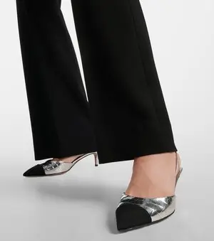 AQUAZZURA Milanese Metallic Leather Slingback Pumps - Silver