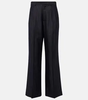 Etro Pleated Wool-blend Wide-leg Trousers - Blue