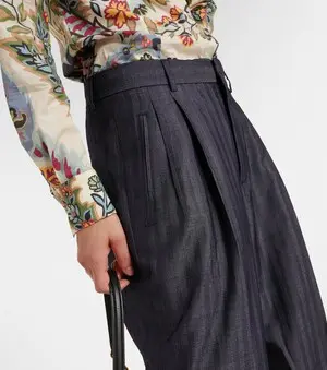Etro Pleated Wool-blend Wide-leg Trousers