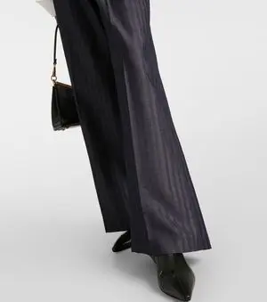Etro Pleated Wool-blend Wide-leg Trousers - Blue