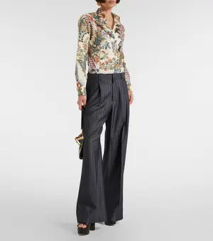 Etro Pleated Wool-blend Wide-leg Trousers - Blue