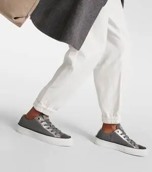 Brunello Cucinelli Monili Leather-trimmed Sneakers