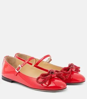 Mach & Mach Bow-detail Patent Leather Mary Jane Flats - Red