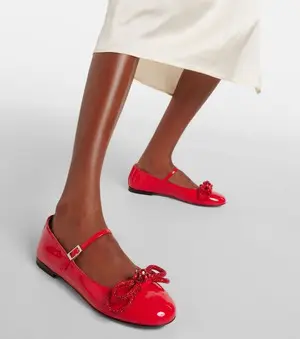 Mach & Mach Bow-detail Patent Leather Mary Jane Flats - Red