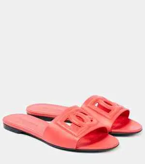 Dolce & Gabbana Logo Leather Slides - Orange