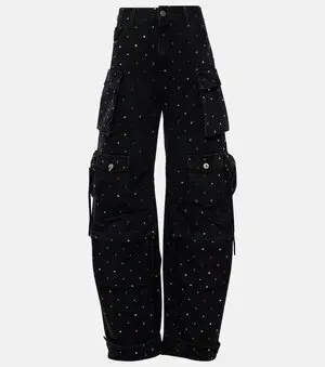 Attico Fern Studded High-rise Cargo Jeans - Black