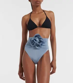 Magda Butrym Floral-appliqué High-rise Bikini Bottom - Blue