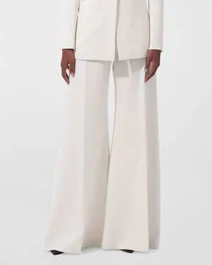 Carolina Herrera High Waist Wide Leg Wool Pants - Ivory