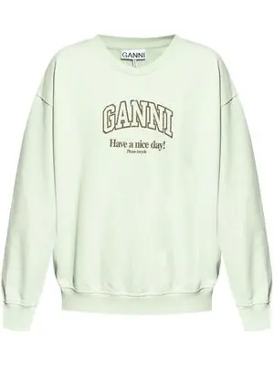 GANNI Logo-print Organic Cotton Sweatshirt - Green