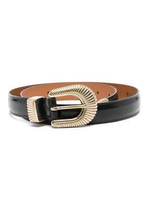 Sandro Ribbed Buckle Leather Belt - Black