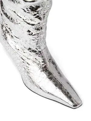 MSGM Ruched Foiled Leather Boots - Silver