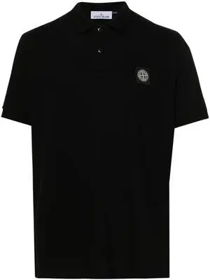 Stone Island Compass-patch Piqué Polo Shirt - Black