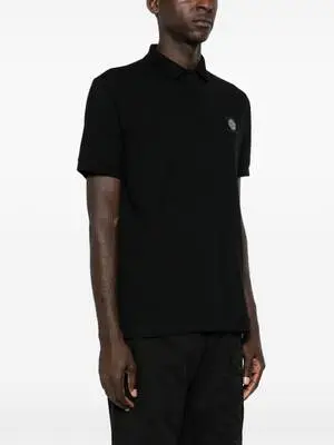 Stone Island Compass-patch Piqué Polo Shirt - Black