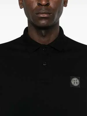 Stone Island Compass-patch Piqué Polo Shirt - Black
