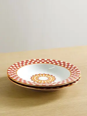 La DoubleJ Gold-plated Porcelain Soup Bowl And Dinner Plate Set - Orange