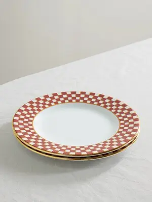 La DoubleJ Set Of Two Gold-plated Porcelain Dinner Plates - Orange