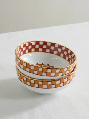 La DoubleJ Set Of Two Gold-plated Porcelain Snack Bowls - Orange