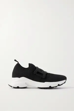 TOD'S Leather-trimmed Stretch-knit Slip-on Sneakers - Black