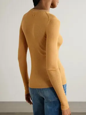 Chloé Ribbed Wool Henley Sweater - Brown