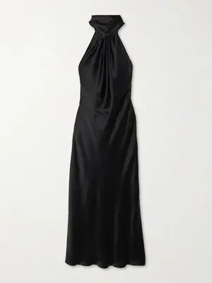 Max Mara Moli Open-back Draped Silk-satin Halterneck Midi Dress