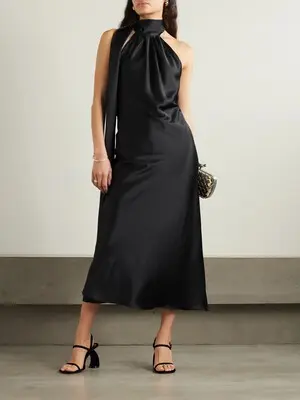 Max Mara Moli Open-back Draped Silk-satin Halterneck Midi Dress