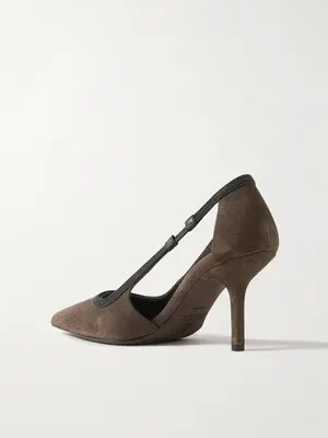 Brunello Cucinelli Suede Pumps With Cutout And Bead Embellishment