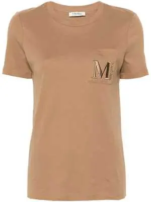 Max Mara Embroidered Logo Cotton T-shirt - Brown