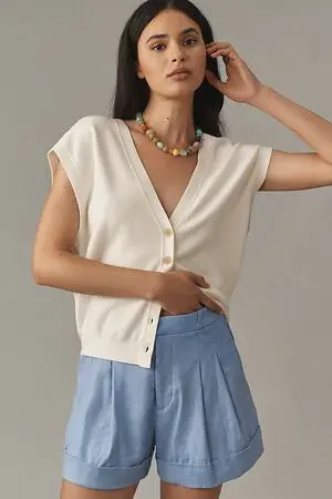 Maeve Maeve Avery European Linen Stretch Roll Cuff Shorts Blue