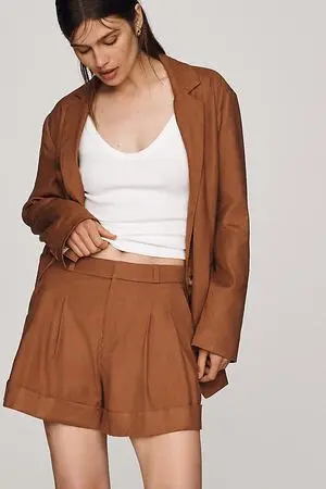 Maeve Avery Linen Stretch Roll Cuff Shorts - Brown