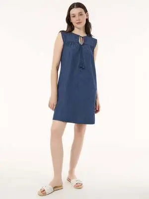 Jones New York Jones New York Flutter Sleeve Denim Shift Dress - Blue