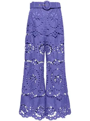Zimmermann Broderie Anglaise Cropped Trousers - Purple