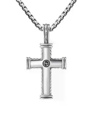 David Yurman 18kt Yellow Gold And Sterling Chevron Cross Pendant - Silver