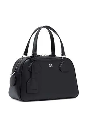 COURREGES Logo Plaque Leather Bowling Bag - Black