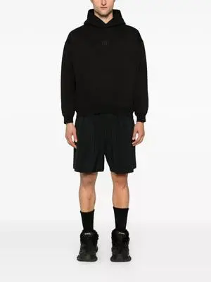 Balenciaga Logo-embroidered Cotton Hoodie - Black