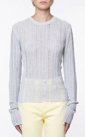 DES_PHEMMES Open-back Ribbed-knit Top - Blue