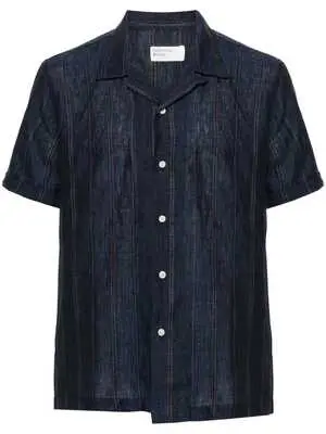 Universal Works Road Striped Linen Shirt - Blue