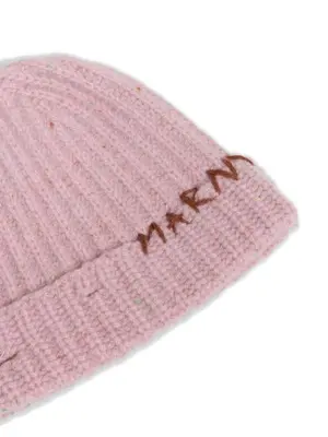 Marni Logo-embroidered Ribbed-knit Beanie - Pink