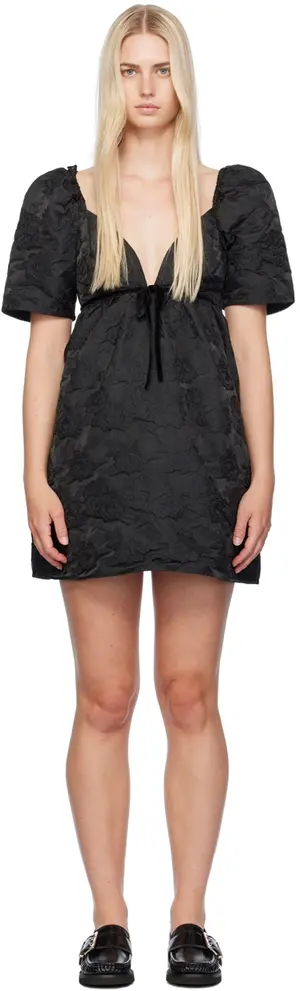 Ganni Floral Jacquard Mini Dress In 099 Black - 60% Off | Editorialist