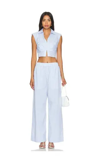 Simkhai Emie Cropped Box Sleeve Top - Classic Blue Stripe