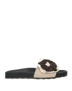 IXOS Leather Slide Sandals With Floral Appliqu