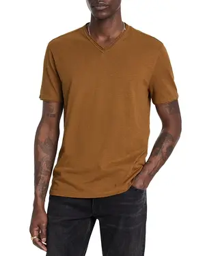 John Varvatos Miles Cotton Textured V Neck Tee - Sienna Brown