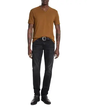 John Varvatos Miles Cotton Textured V Neck Tee - Sienna Brown